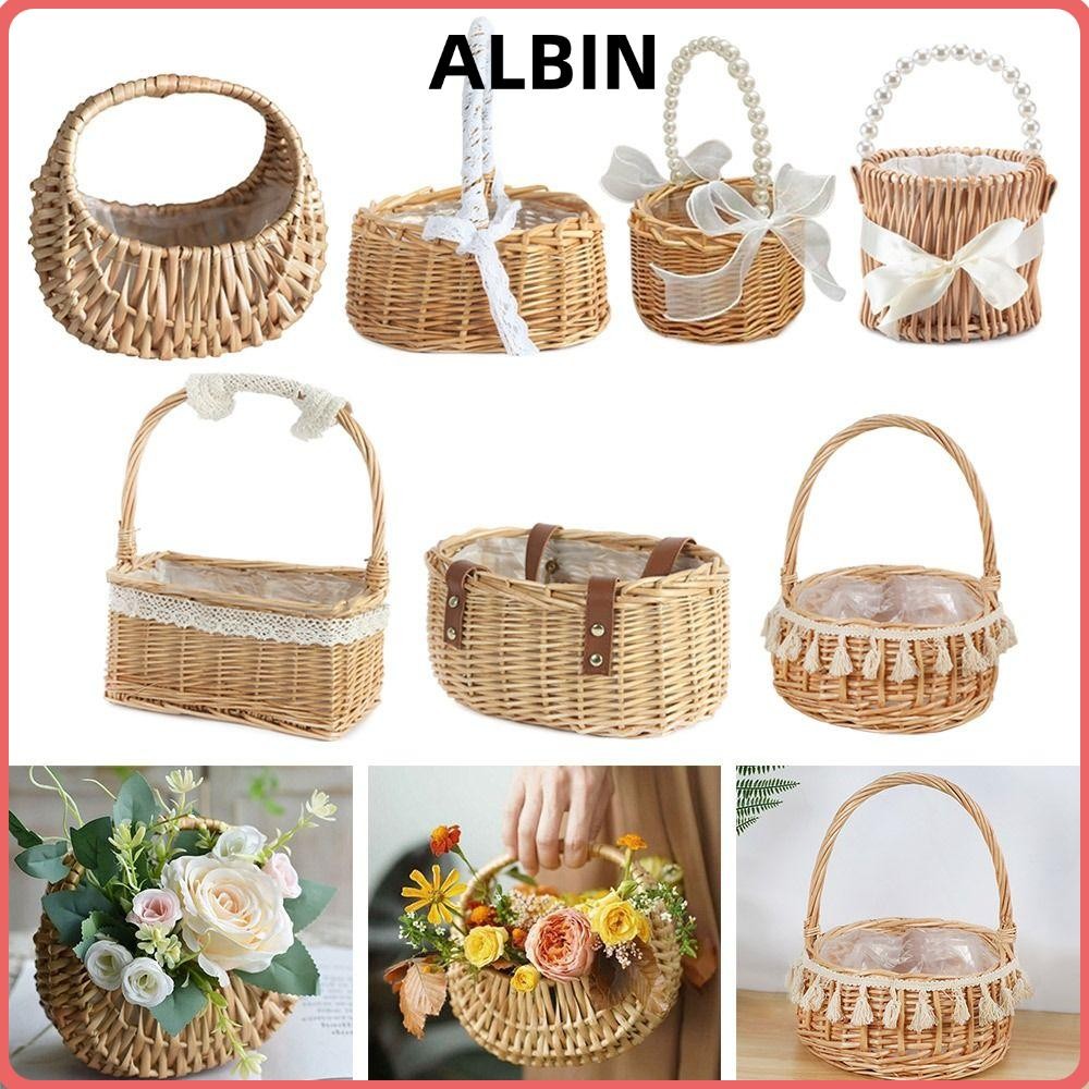 ALBIN Flower Arrangement Basket, Sturdy Willow Rattan Flower Girl ...