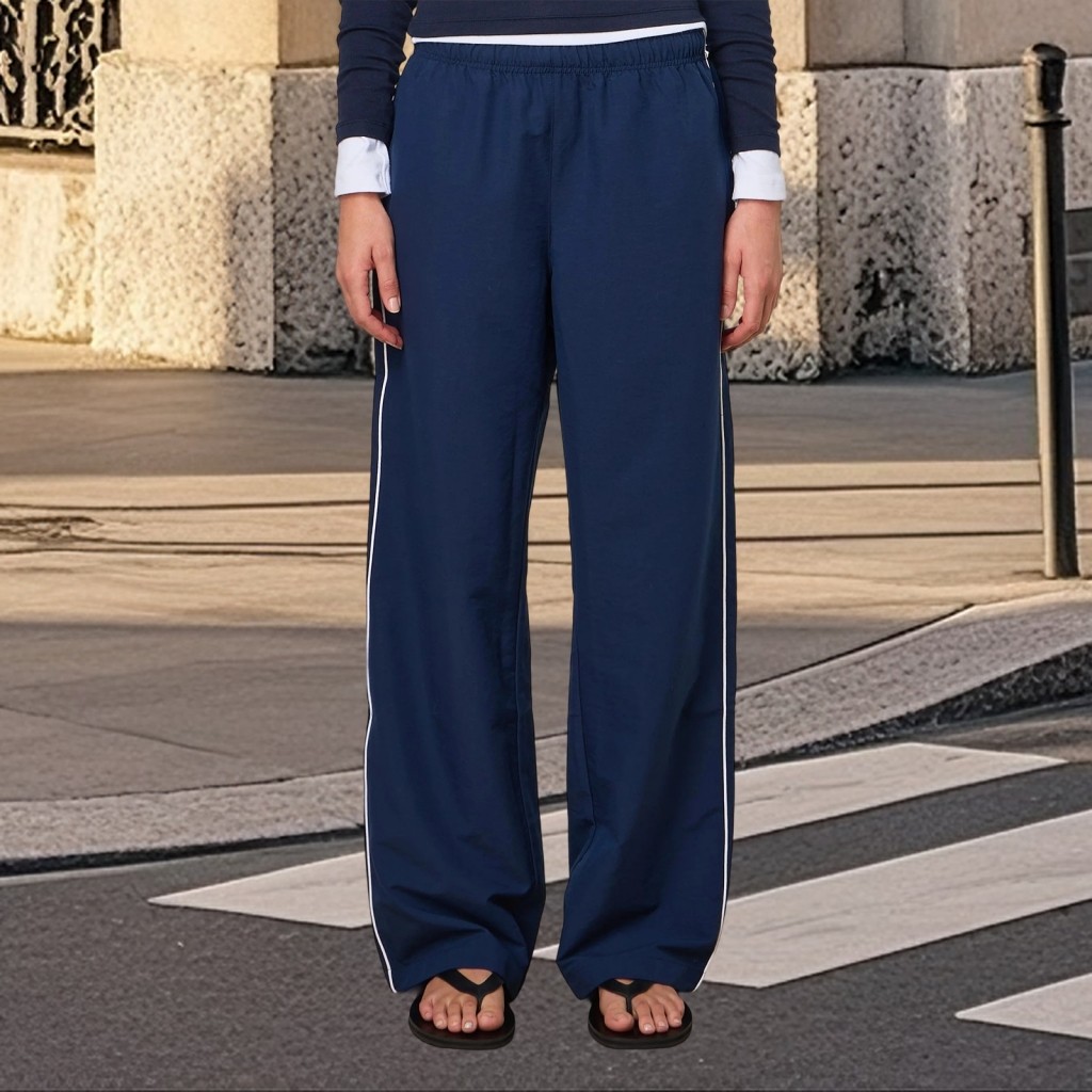 Iac-Women Wide Leg Pants Casual Side Stripe Elastic Waist Loose ...