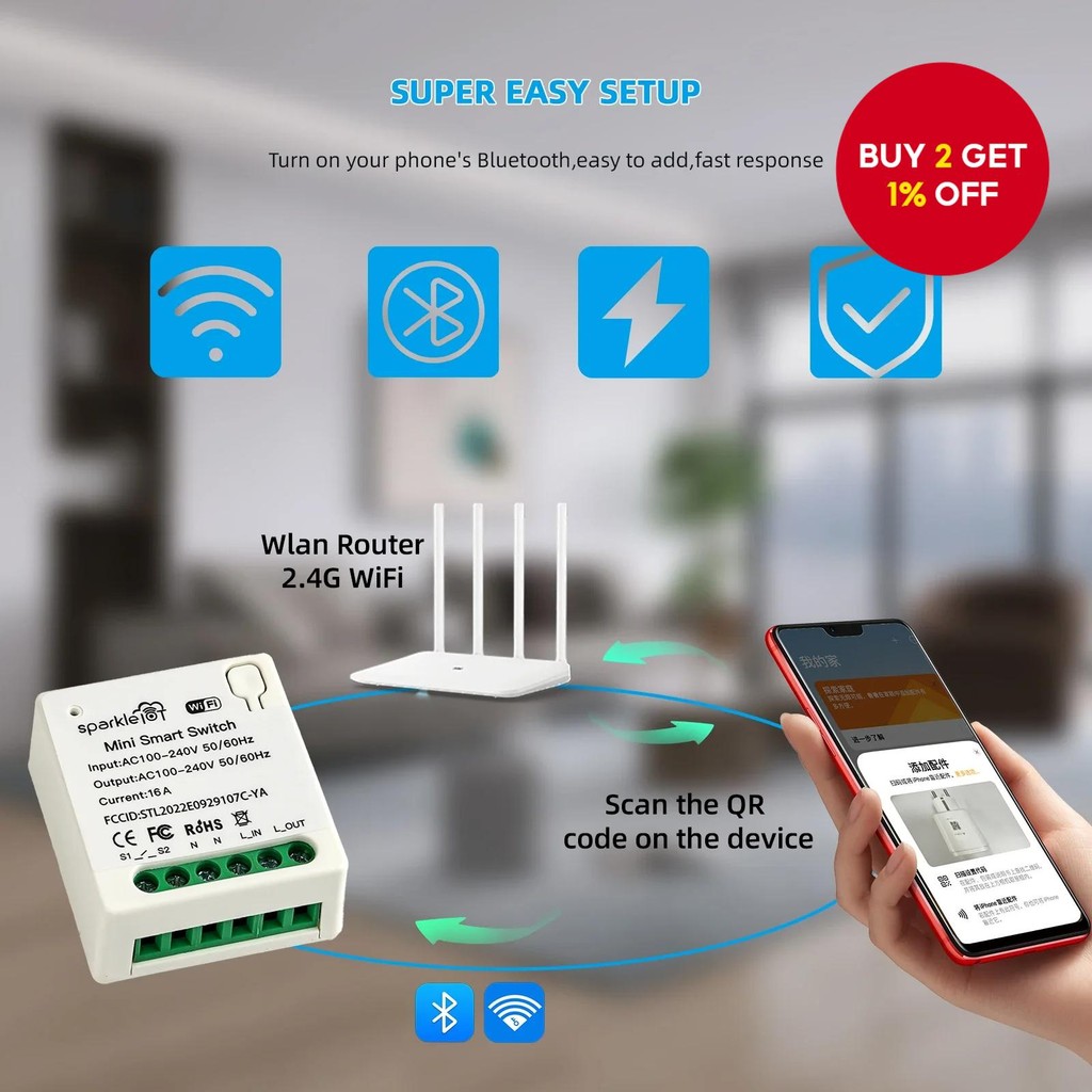 New Matter 16A WiFi Mini Smart Switch - Wireless Remote Control Smart ...