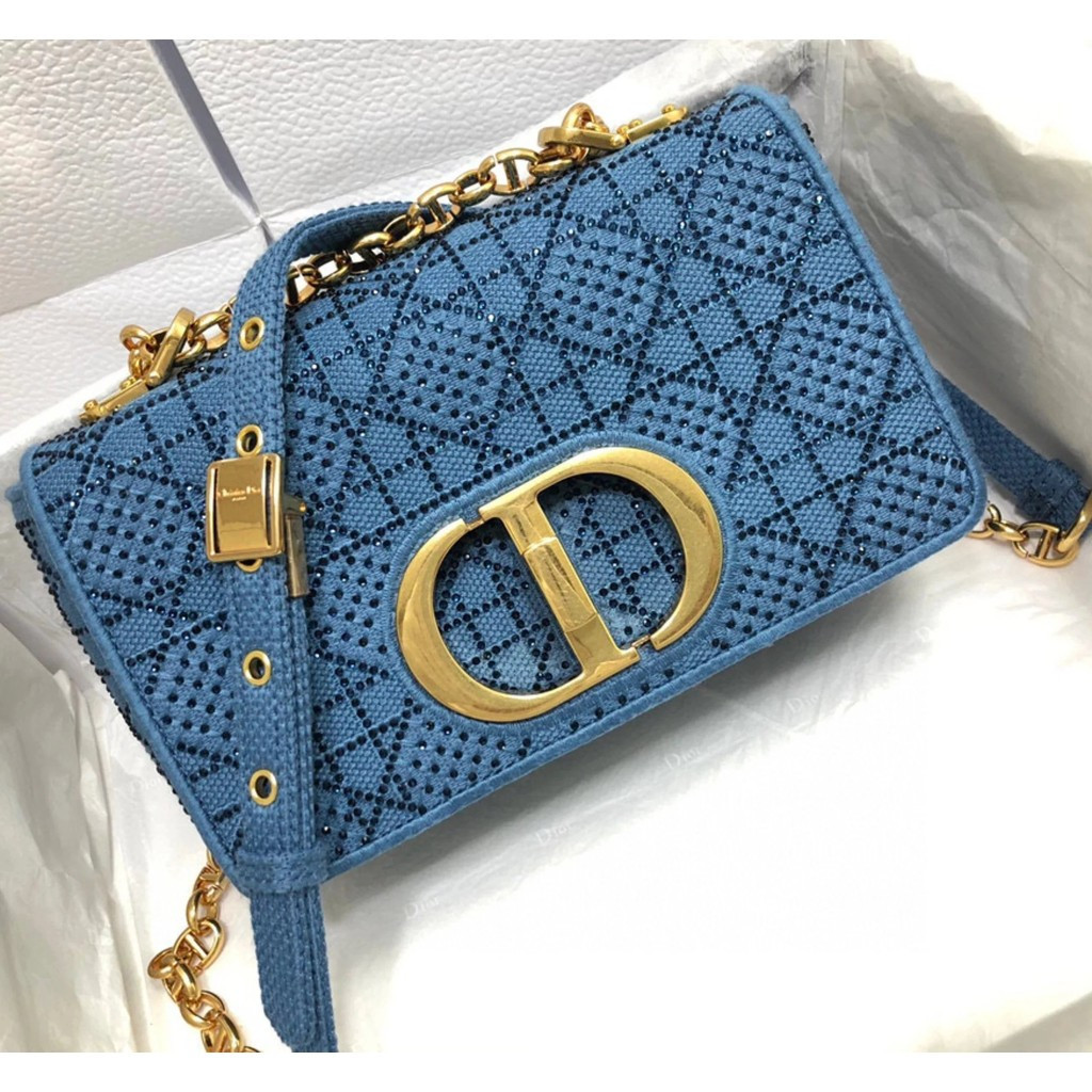 Dior Dior Embroidered Denim Blue Diamond caro Handbag Flap Chain Bag ...