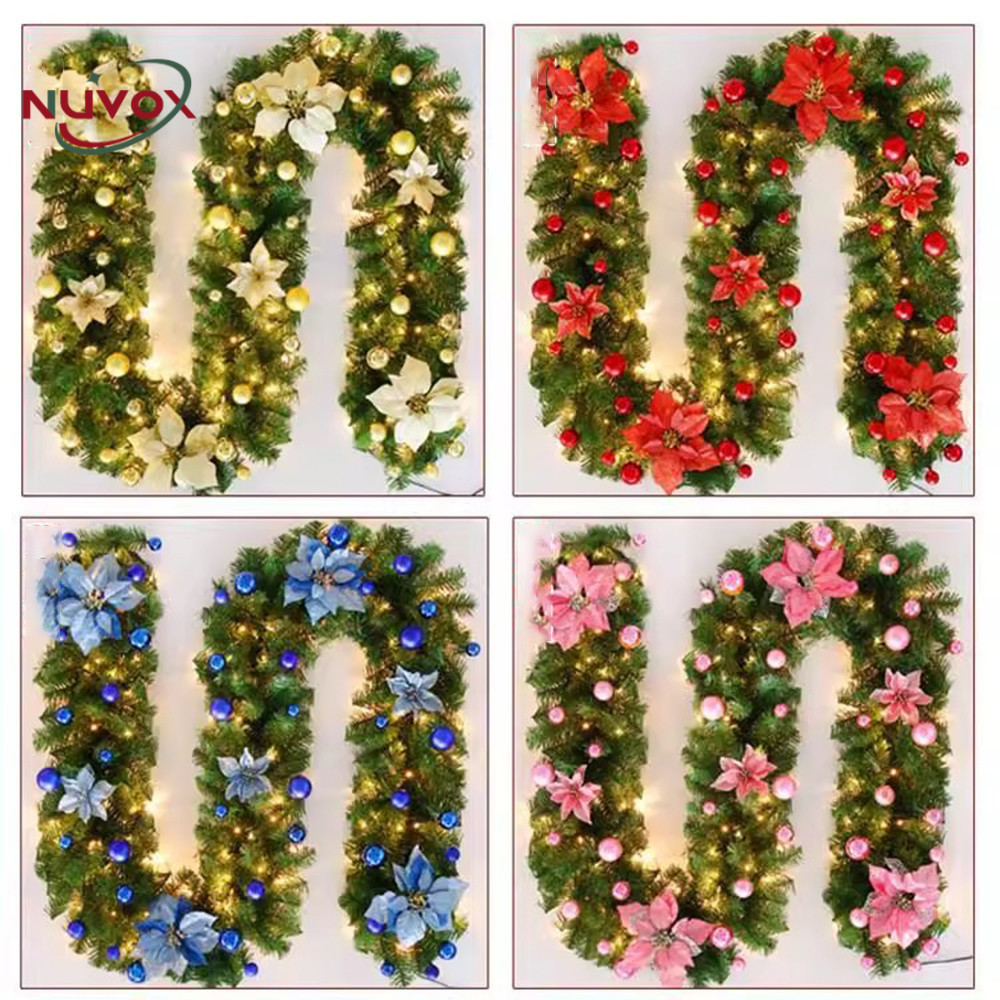 6/9FT Christmas Garland Decorations for Home With Berries Flower Lights ...
