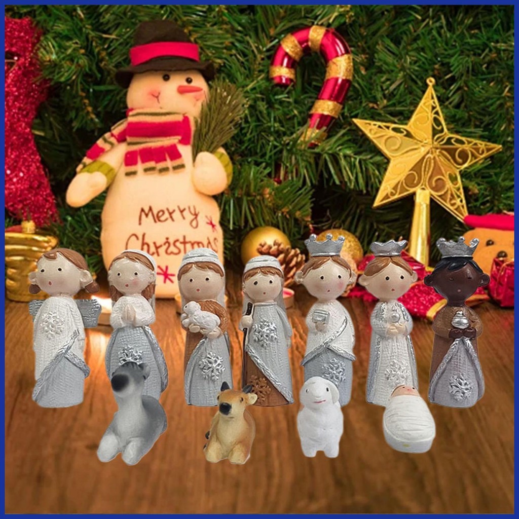 Christmas Manger Nativity Set Resin Religious Holy Family Manger Statue ...