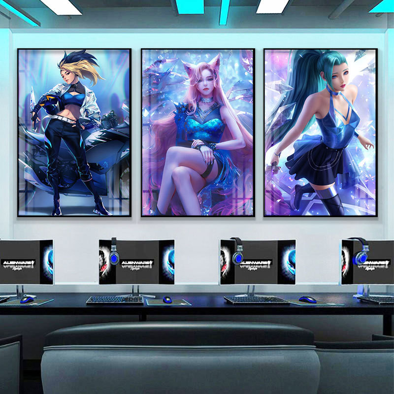 League of Legends Wall Scroll KDA Girl Group Poster Hotel E-sports Room ...