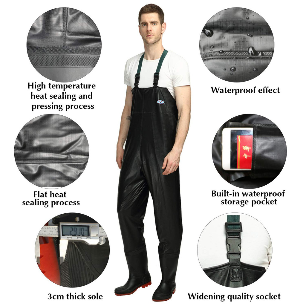 Men’s Waterproof Fishing Wading Pants with Boots Non-Slip Outdoor ...
