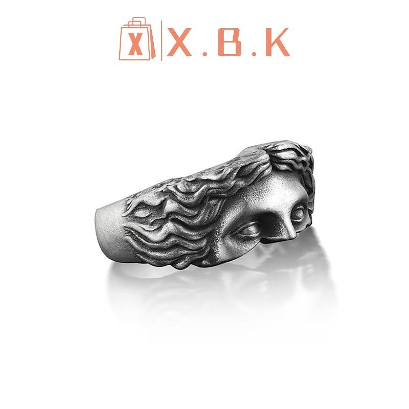 FMPH Bless Punk Sculpture Half Face Ring For Men Renaissance Vintage ...