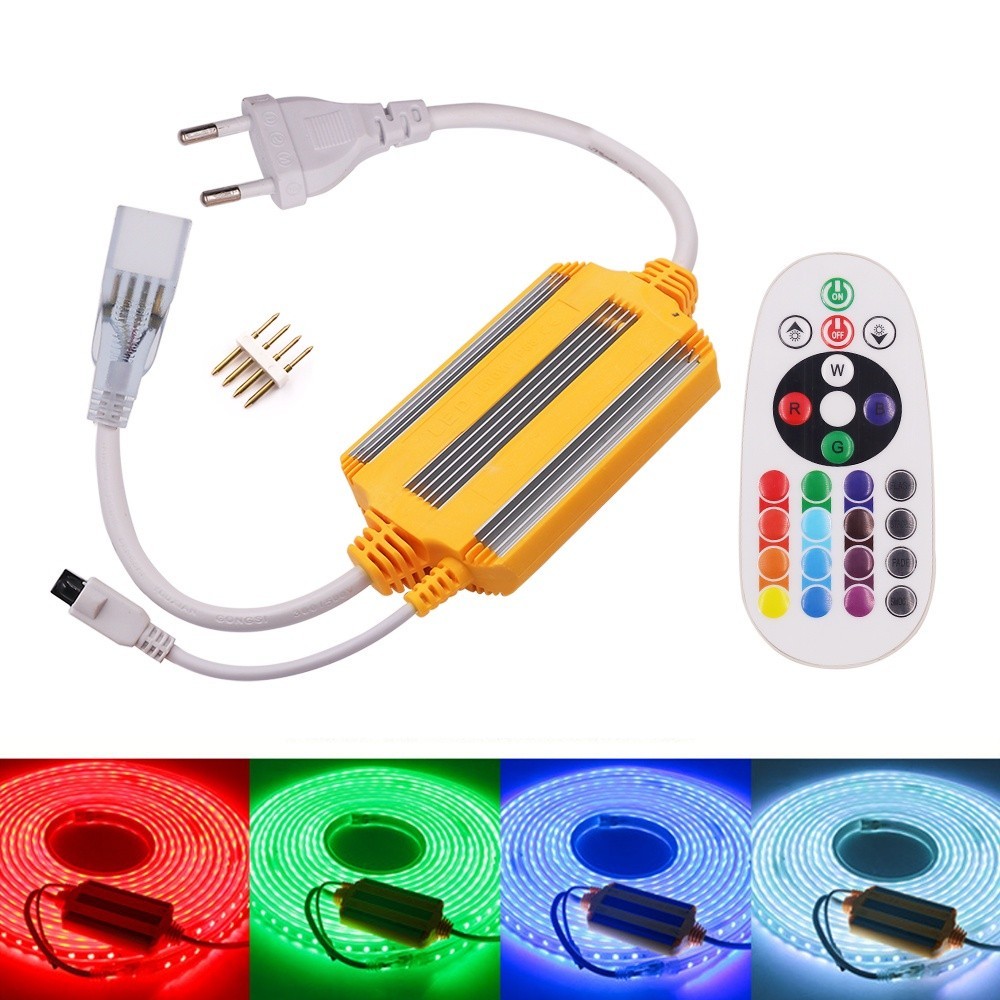 220V Neon Light RGB Controller EU Plug IR 24Key Remote Controller for ...
