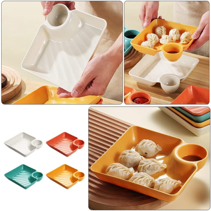 Plastic Dumpling Plates with Sauce Compartment Square Serving Plates ...