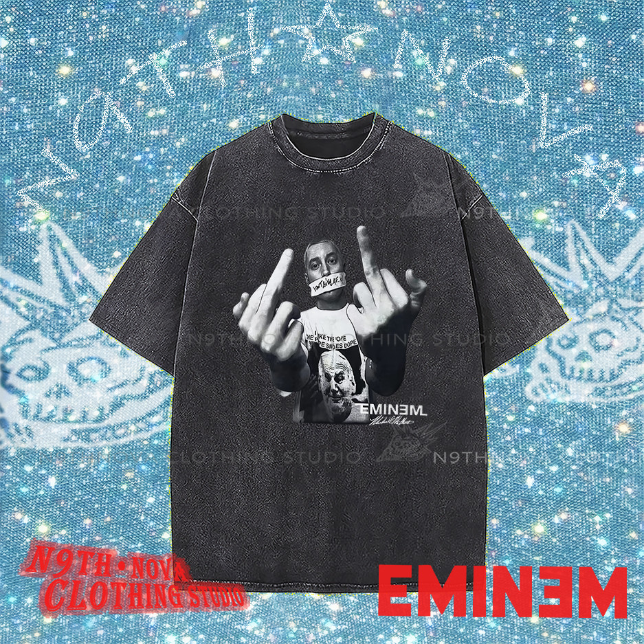 24h shipping⚡N9THNOVA Eminem Hip-hop Washed Street-style T-shirt ...