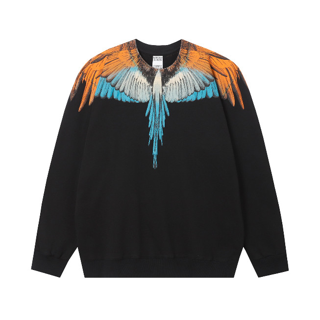 9812 Gradient Orange Blue Feather Wings Round Neck Pullover Men Women ...