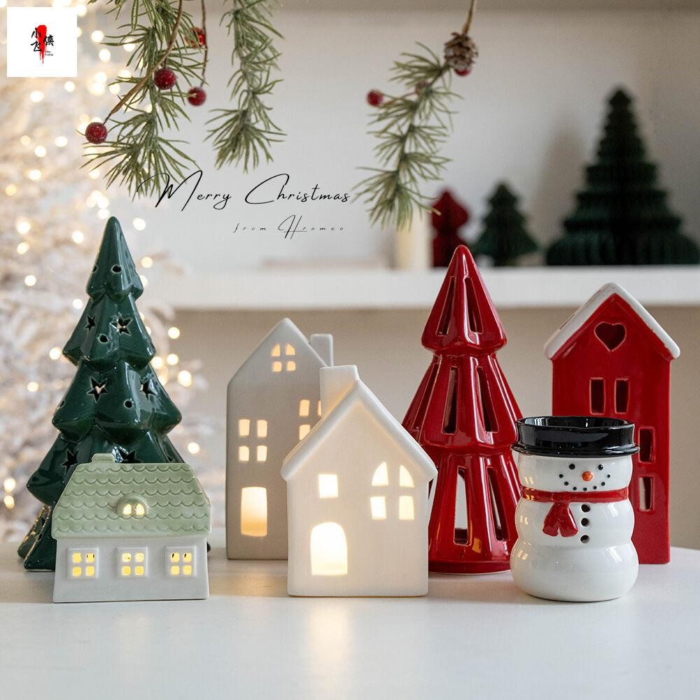 Ceramic Snowman Christmas Candlestick - Luminous Tree Desktop Ornaments ...