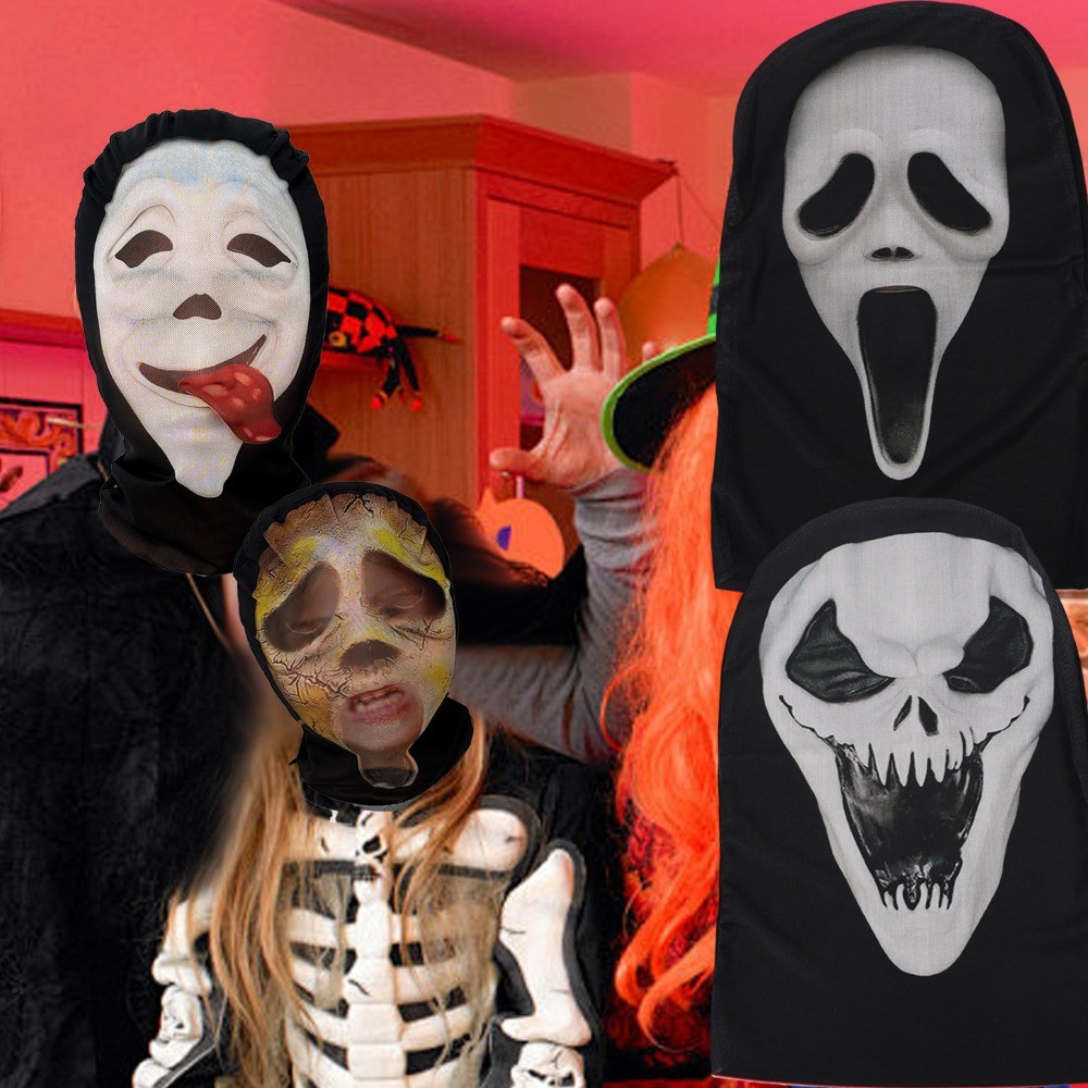 Horror Halloween Skeleton Mesh Head Cover Ghost Festival Skull Dress Up ...