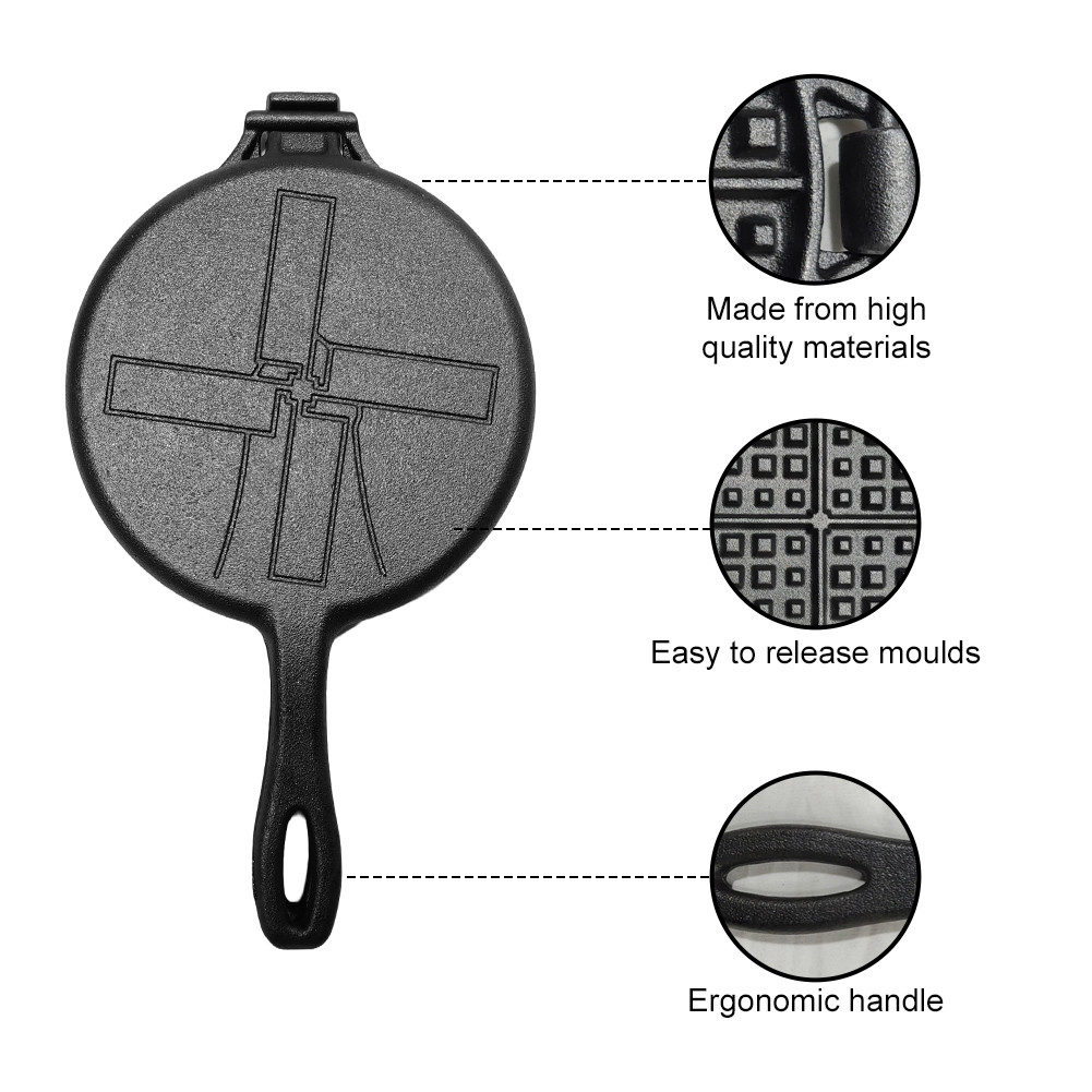Cast Iron Waffle Maker Pan Non-Stick Waffle Mold Round Waffle Cake ...