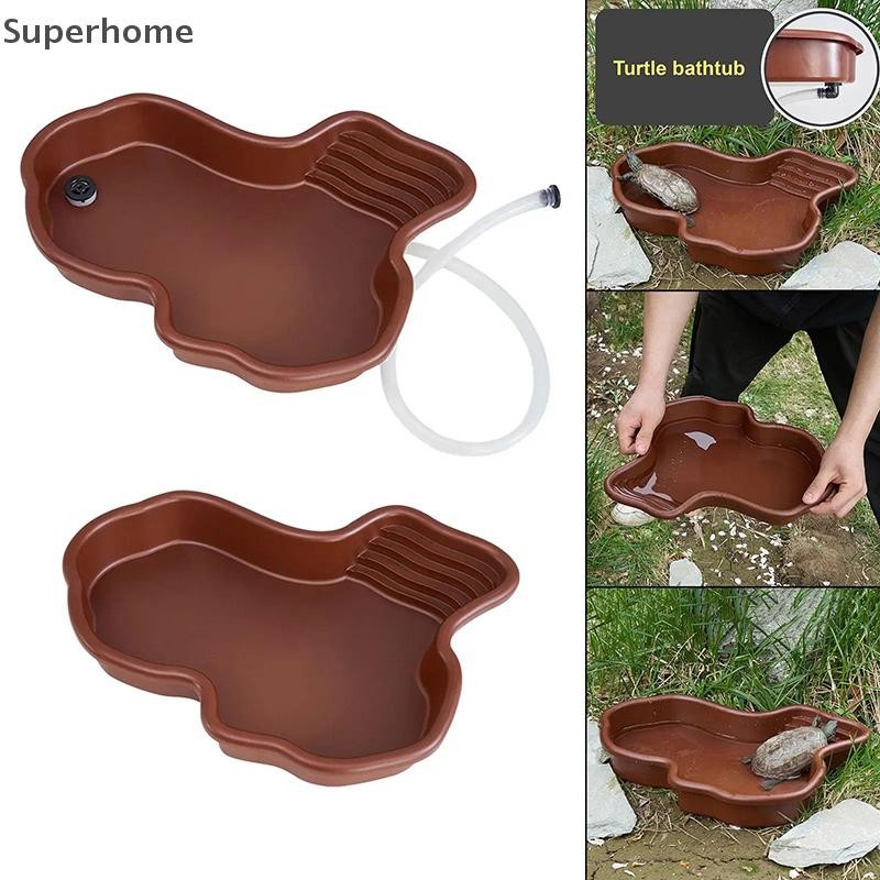 Superhome Turtle Pool Large Reptile Turtle Bathing Tub Feeding Bowl ...