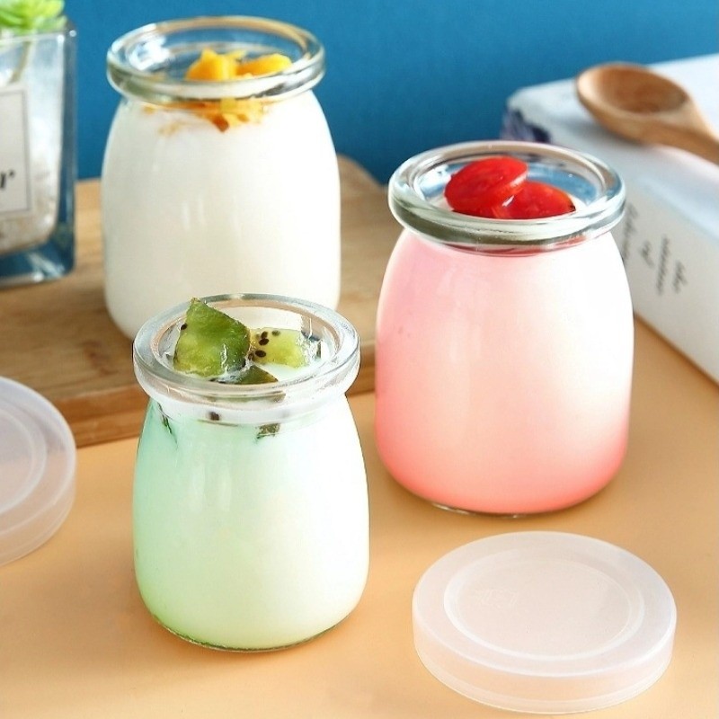 200ml Pudding Bottle Glass Jars Clear Yogurt Jars with Lids Pudding ...