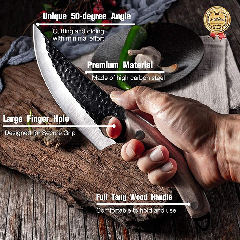 No Restock| High Carbon Steel Knife with Sheat Forged Kitchen Butcher ...