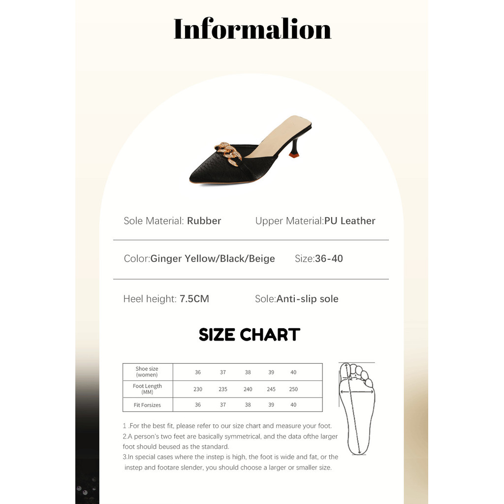 YOTO 7.5cm Stiletto Heels For Women Pointed Toe Chain Detail Sandals ...