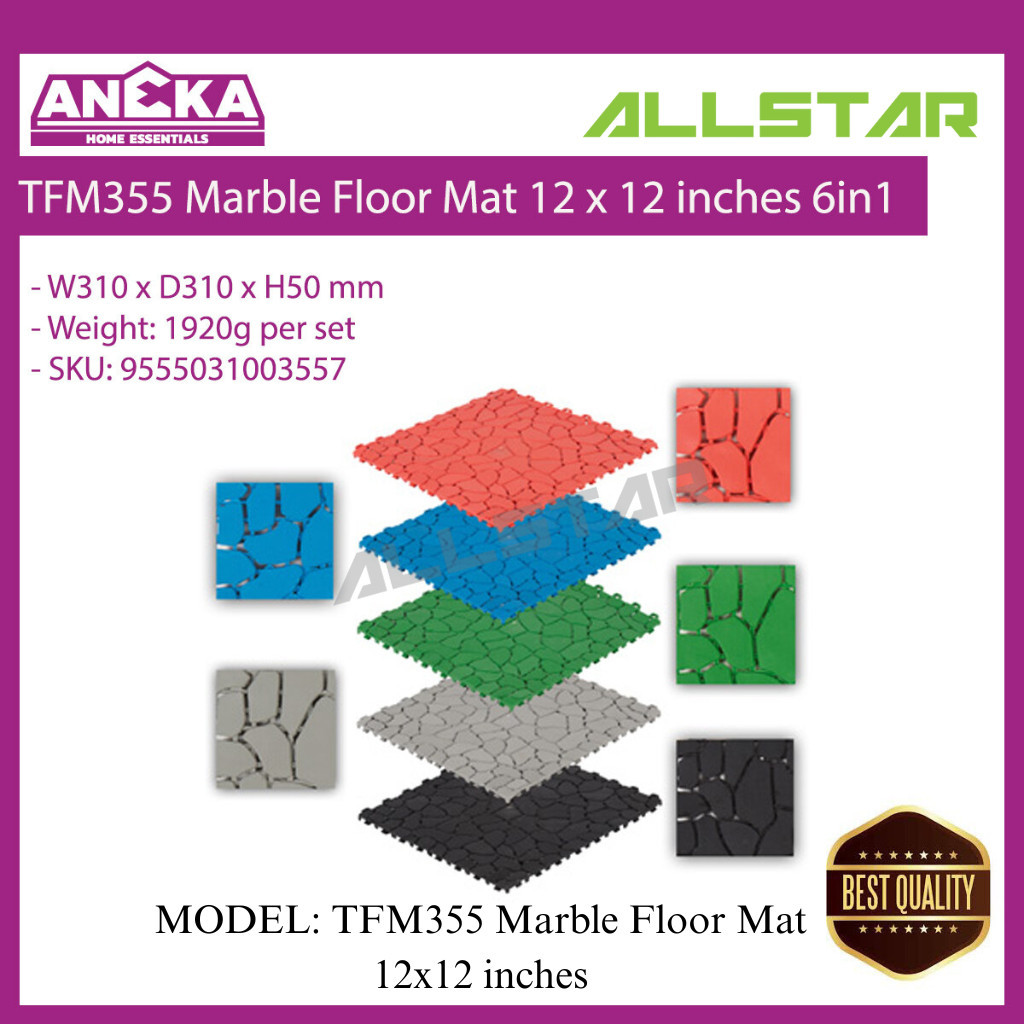 TFM355 Felton Marble Floor Mat 12 x 12 inches (6 in 1)-Random/31.5/31.5 ...
