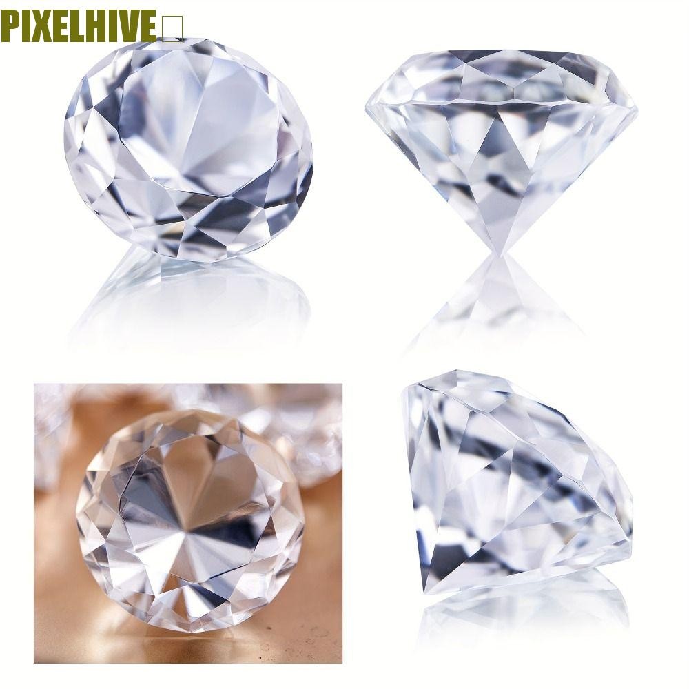 PIXELHIVE Clear Crystal Diamond, Faceted Cut 60/80/100mm Big Glass ...