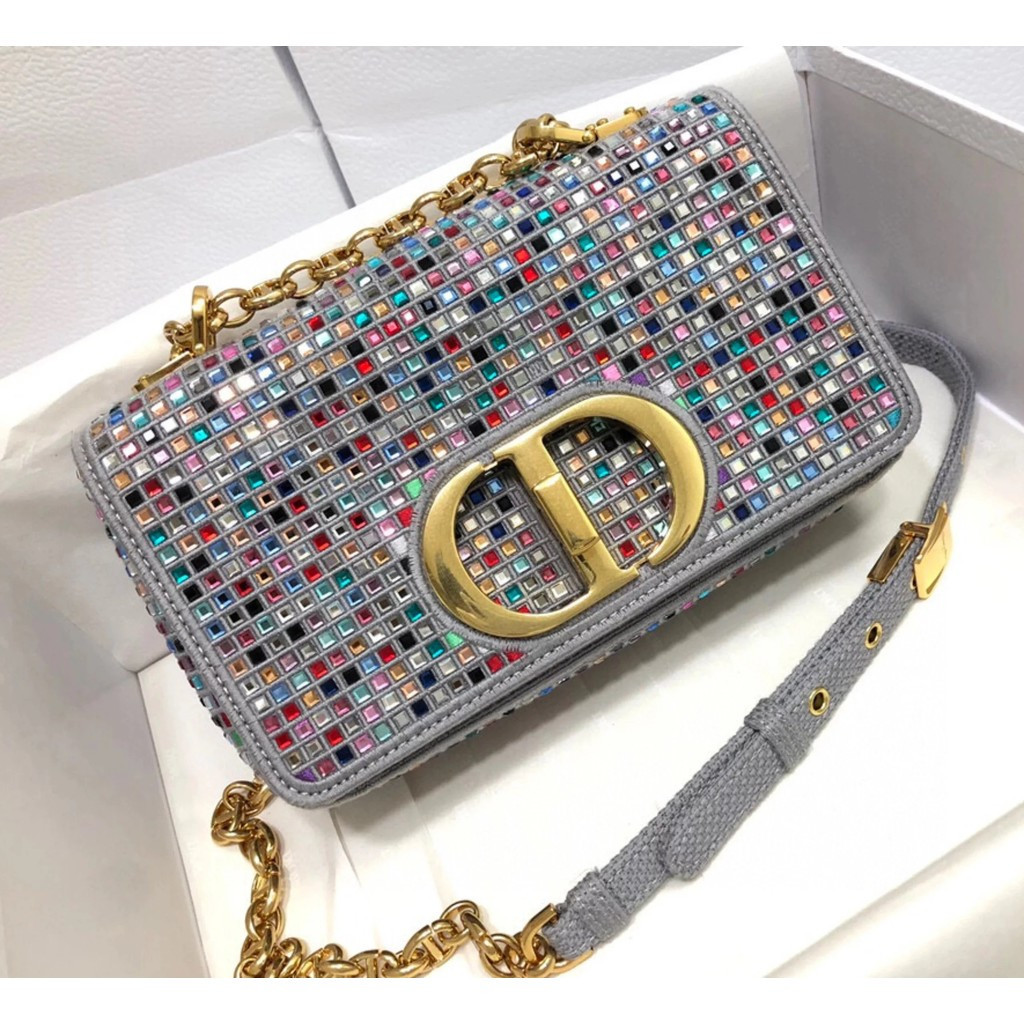 Dior Dior Female Bag Embroidered Gray Colorful Diamond caro Handbag ...