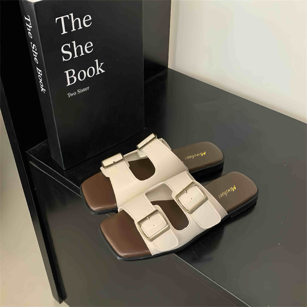 S&S Durable New Flat Slippers For Women Casual Leather Double Strap ...