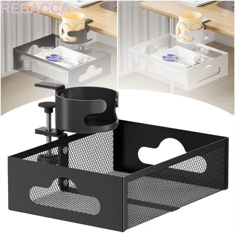 REBACCA Under Desk Storage Rack, 360 Degree Rotating Carbon Steel Clamp ...