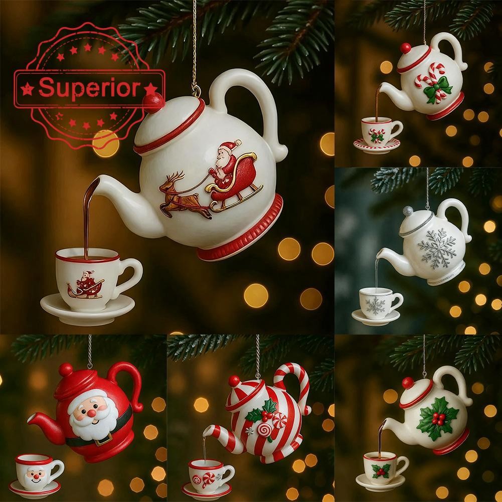 Christmas Heart Teapot Ornament - Floating Ceramic Teacup Design With ...