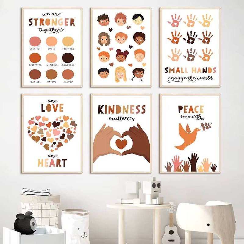 Kids' Diversity Poster Canvas Painting Classroom Wall Art Decor with ...