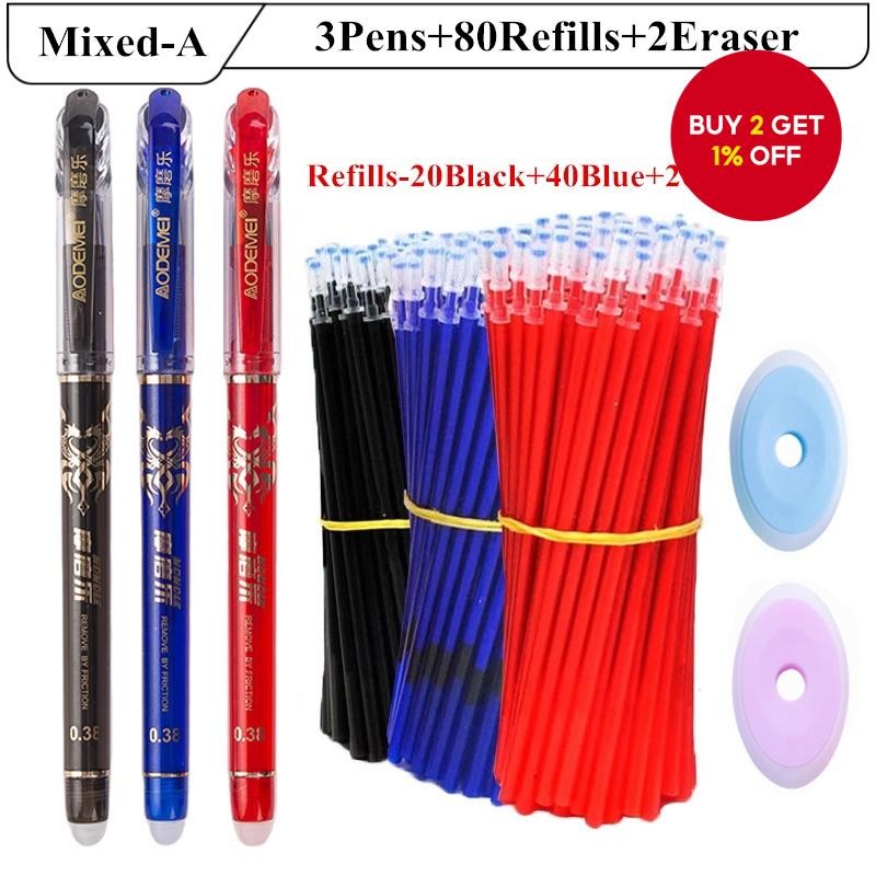 85-Piece Gel Pen Set - 3 Pens + 80 Refills + 2 Erasers (0.38mm) for ...