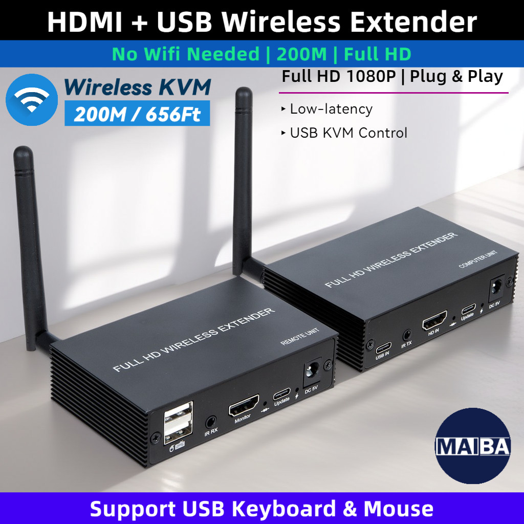 Full HD 1080P 200M Wireless HDMI KVM Extender Support USB Mouse ...