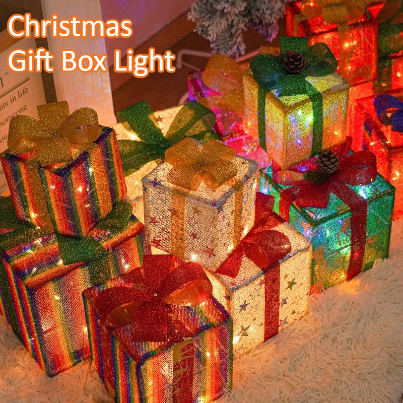 3pcs/set Christmas Gift Box with Lights Birthday Party Decorations ...