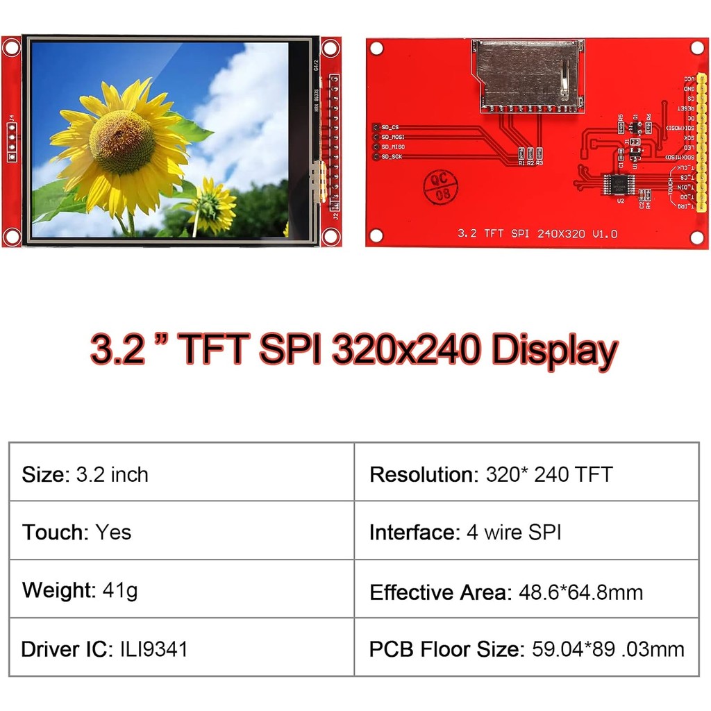 DIANN 3.2" ILI9341 SPI TFT LCD Display Touch Panel 320x240 TFT LCD Touch Screen Shield 5V/3.3V ...