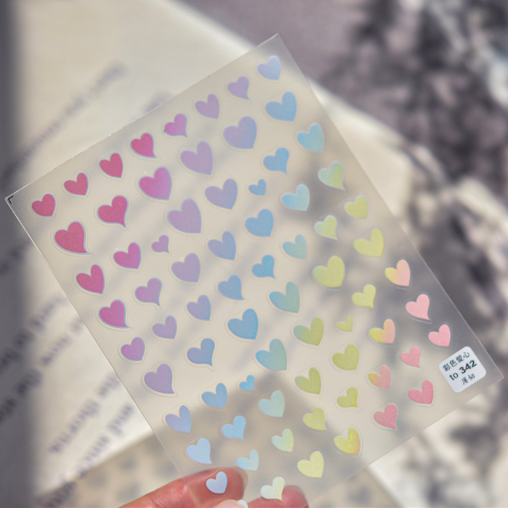 Pastel Heart Nail Stickers Gradient Color Design Easy Peel Self ...
