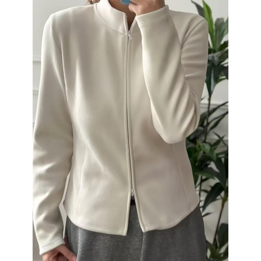 Large Size Warm Double Zipper Stand-Up Collar Sweatshirt Jacket Women ...