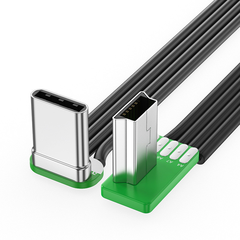 Type-c to minUSB Flat Silicone Soft Cord Up Down Left Left Right Double ...