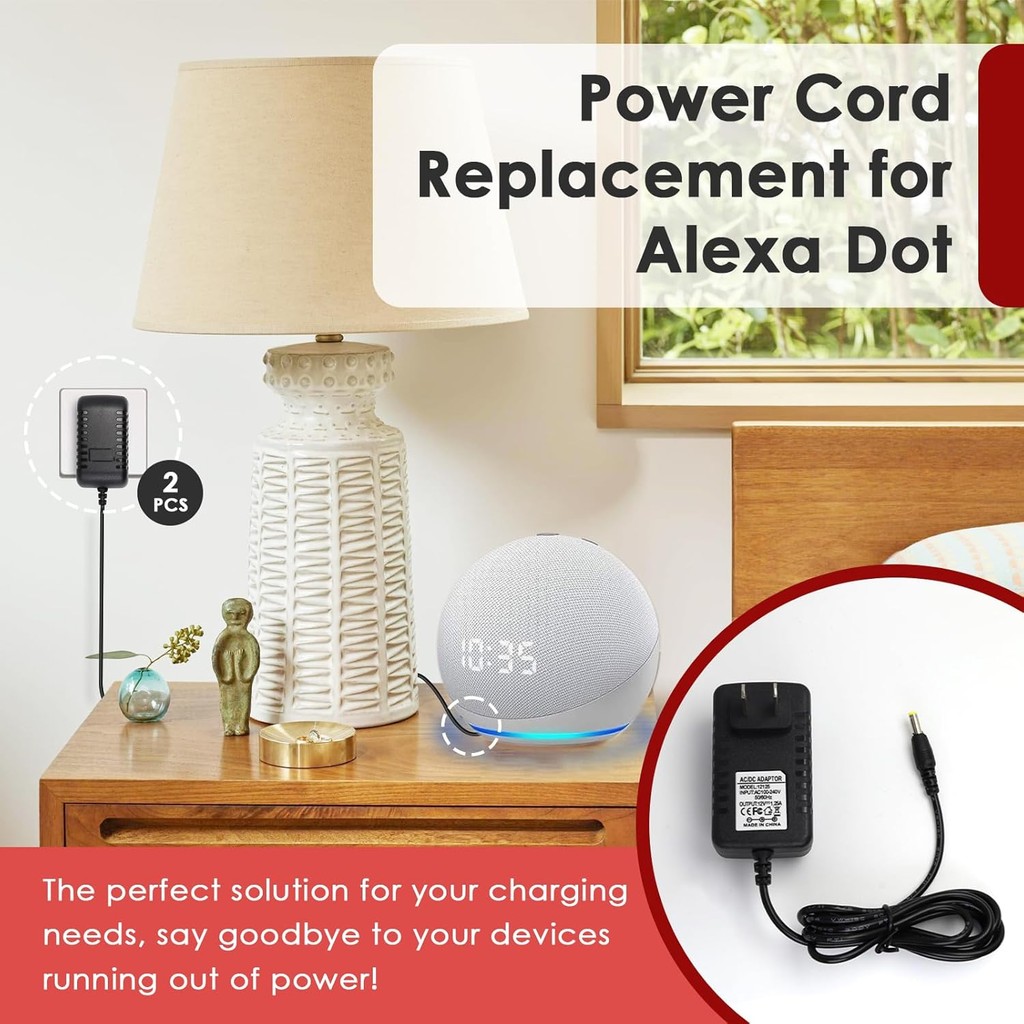 2 Pcs Power Cord for Alexa Dot 3rd / 4th / 5th Gen 2022, Echo Show ...