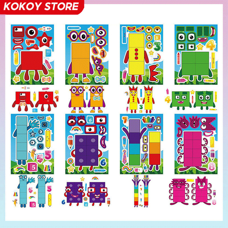 8PCS New Numberblocks Cute Digital Building Blocks Puzzle Stickers for ...