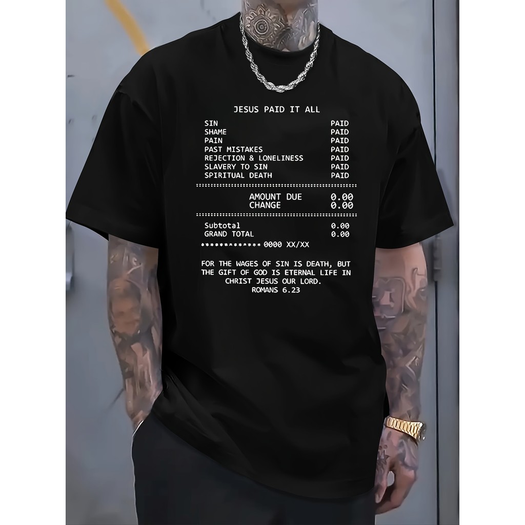 Men'S Inspirational Graphic T-Shirt - "Jesus Paid It All" Graphic Print ...