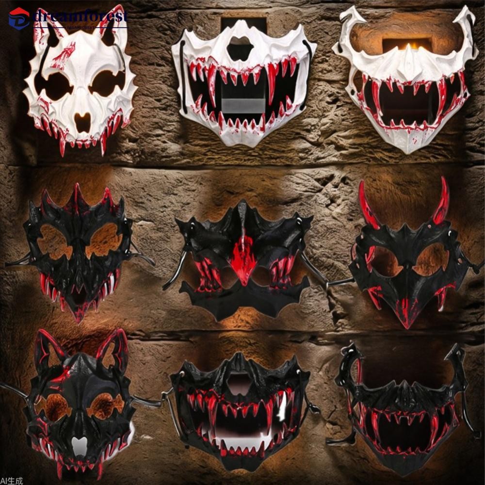 DREAMFOREST Blood Half-Face Mask Men Dragon Tiger Wolf Mask Horror ...