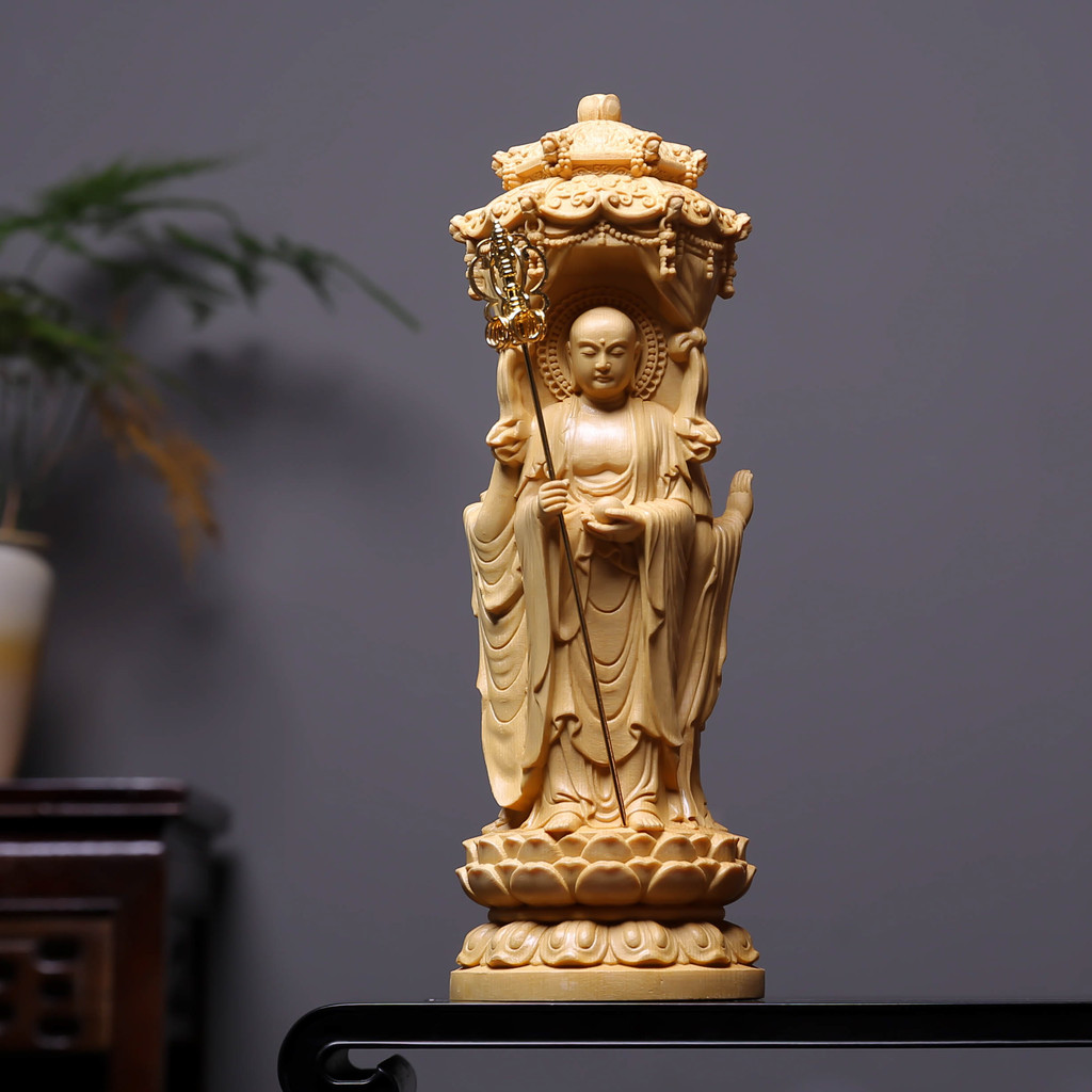 C Cypress Wood Carving Posao Sansheng Jizo King Buddha Shakyamuni ...