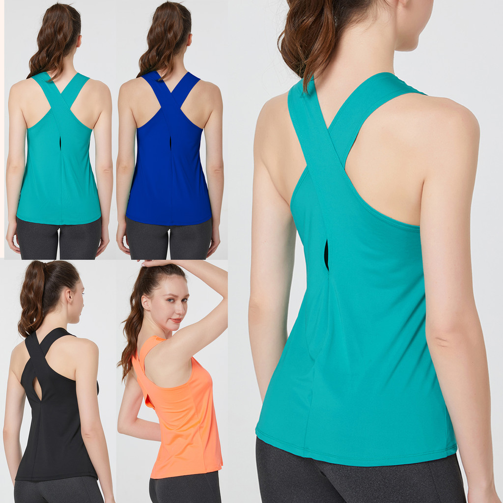 50-70g Women Cross Backless Workout Tops Running Fitness Tank Tops ...