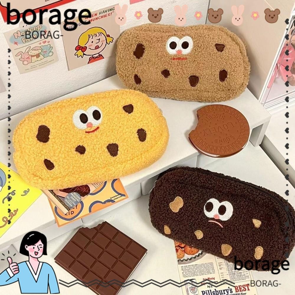 BORAGE Pen Bag, Embroidery Cartoon Cookies Stationery Bag, Large ...