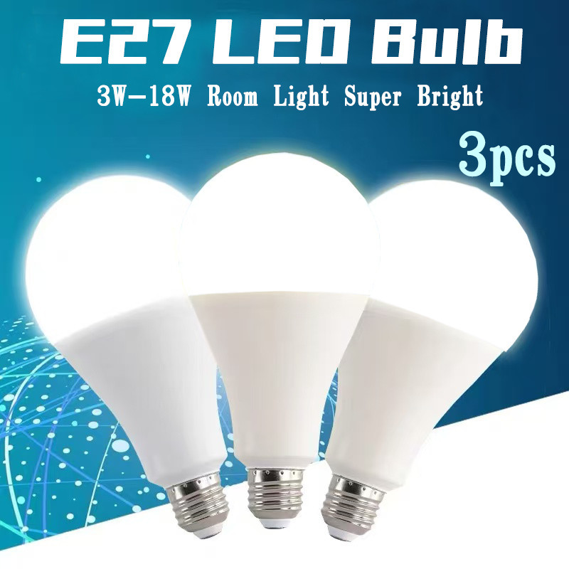 3pcs E27 LED Bulb 3W-18W Room Light Super Bright Energy Saving Flicker ...