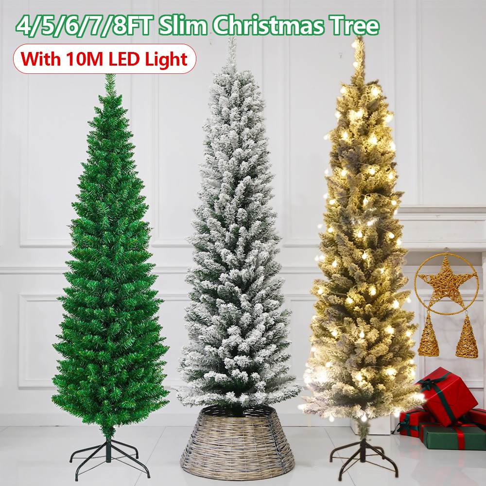 Slim Christmas Tree 4/5/6/7/8FT Artificial Pencil Xmas Tree With 10M ...