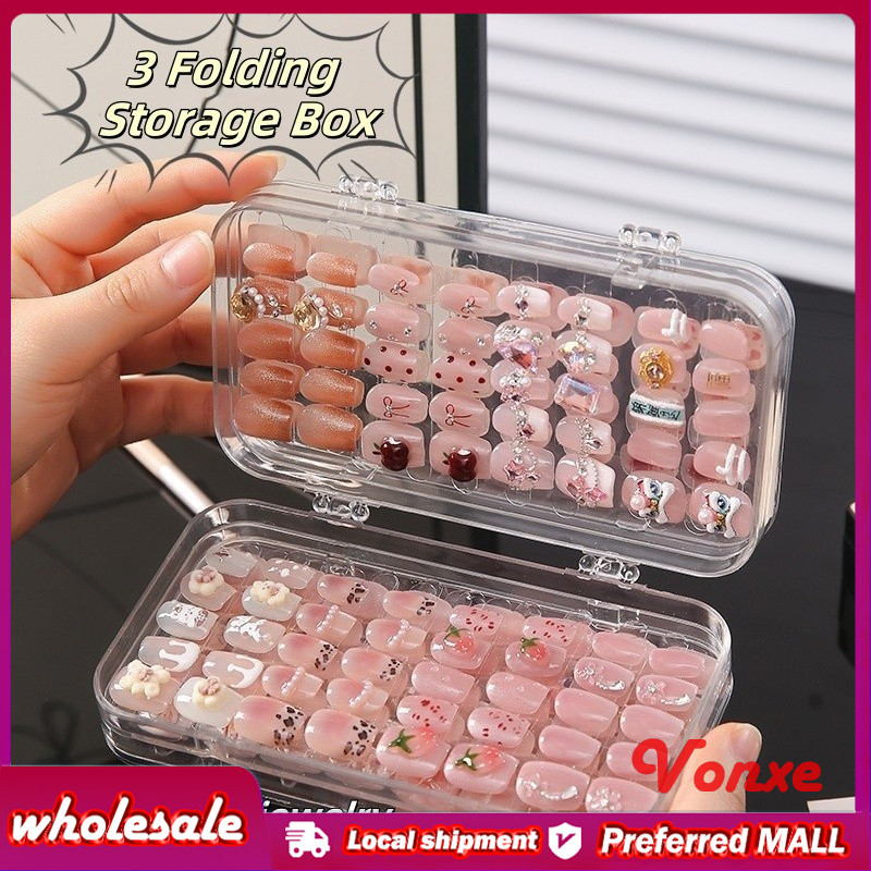Homsa 3-Fold Nail Storage Box - Transparent Dustproof Visible Display ...