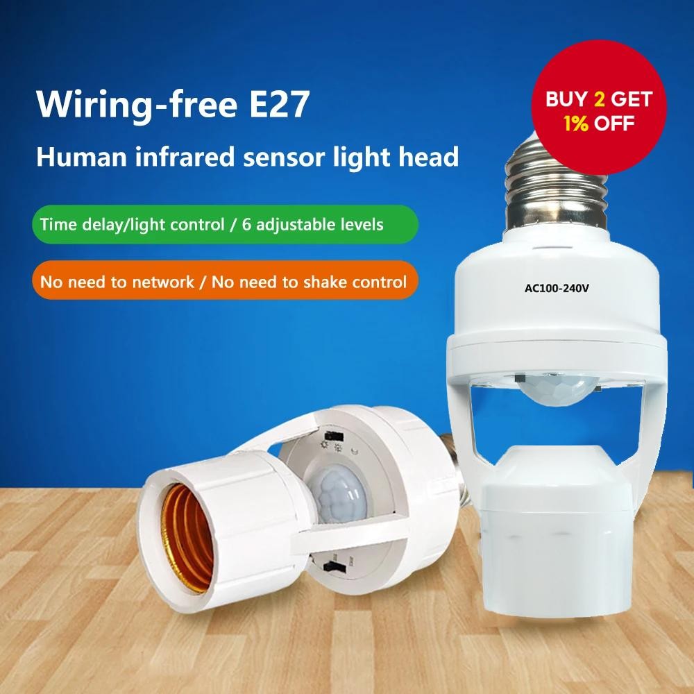 New Switch Lamp Socket Adapter Converter Human Body Sensing Infrared ...