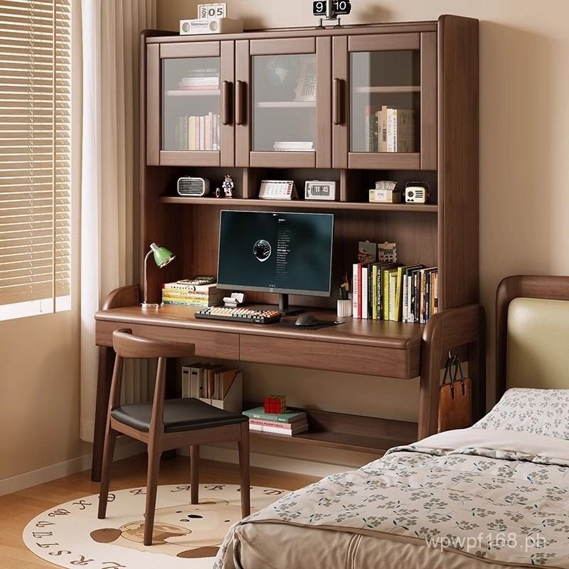 Solid Wood Computer Desk Student Bookshelf Study Desk Desk Combination ...