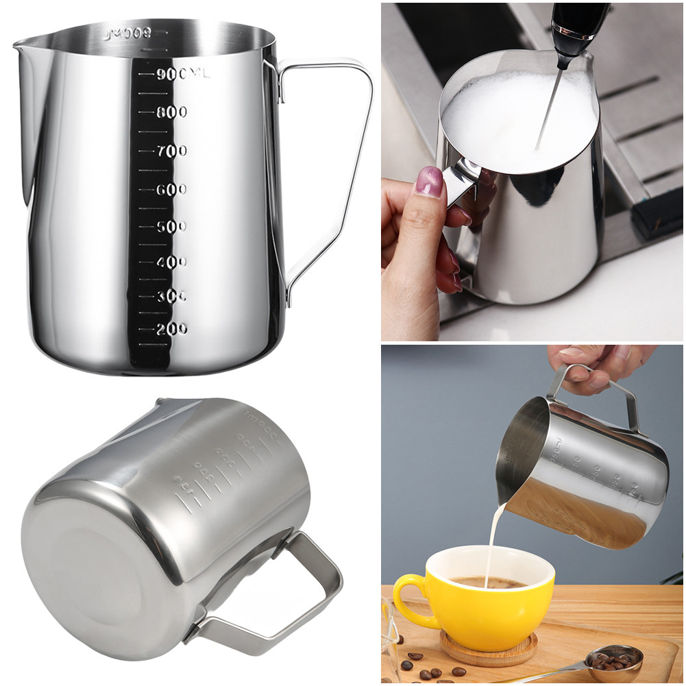 350/600/900ml Milk Pitcher Stainless Steel Coffee Milk Frothing Pitcher ...