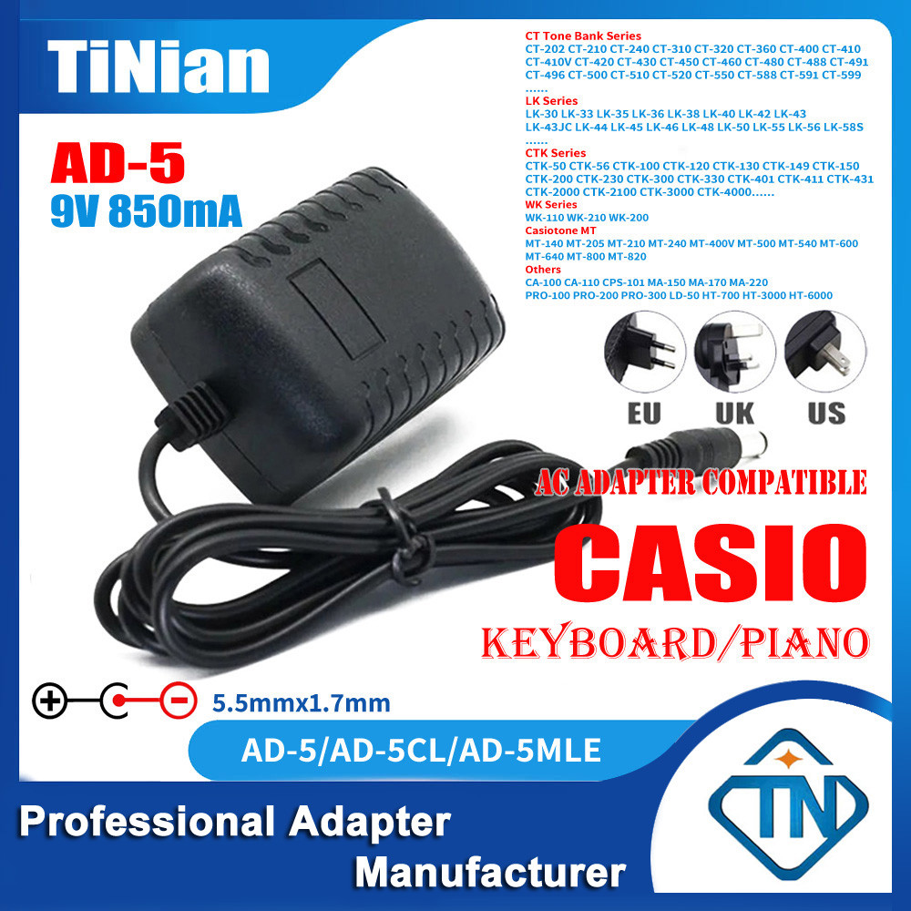9V 850mA AD-5 AD-5CL AC Adapter forCasio Casiotone CT-470 CT-606 CT-607 ...