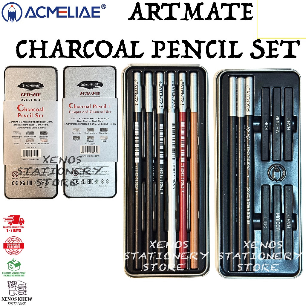 ACMELIAE CHARCOAL PENCIL SET COMPRESSED CHARCOAL DRAWING SKETCHING ...
