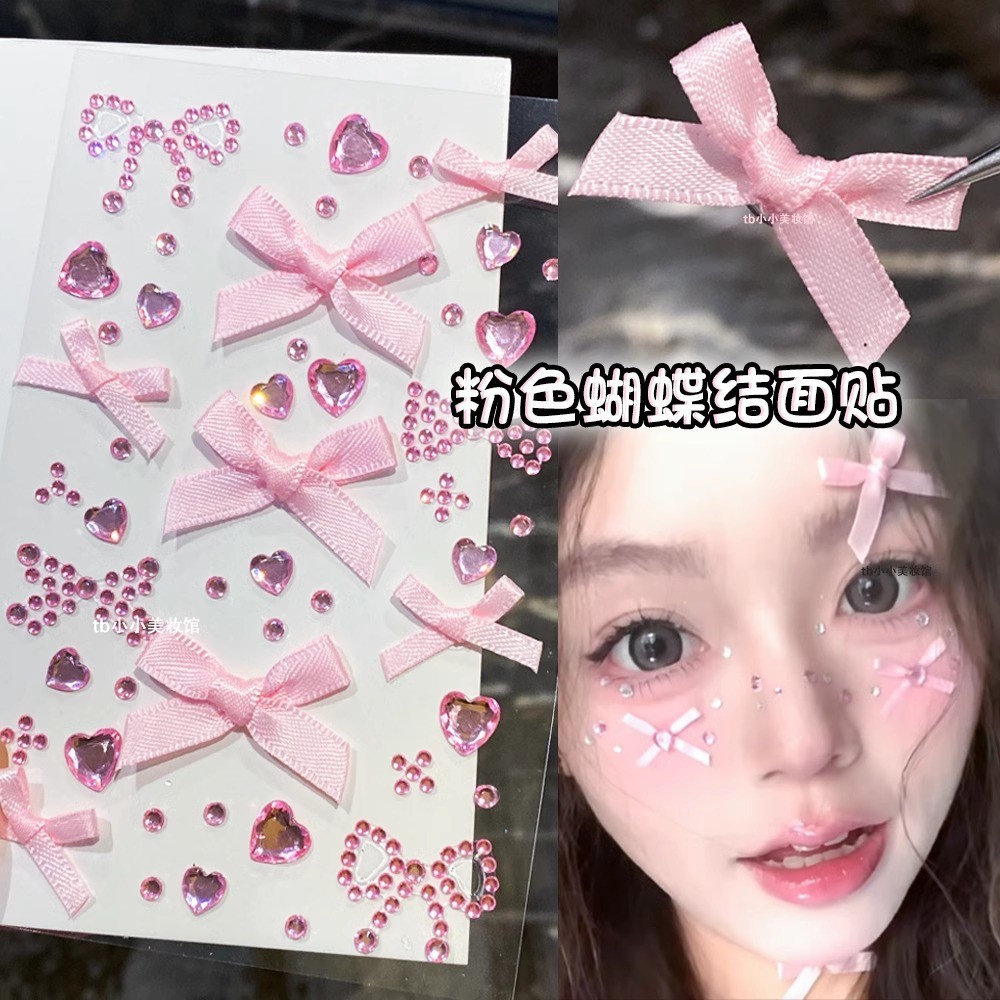 Pink Bow Face Stickers - Facial Decor Small Diamond Decals, Makeup Face ...